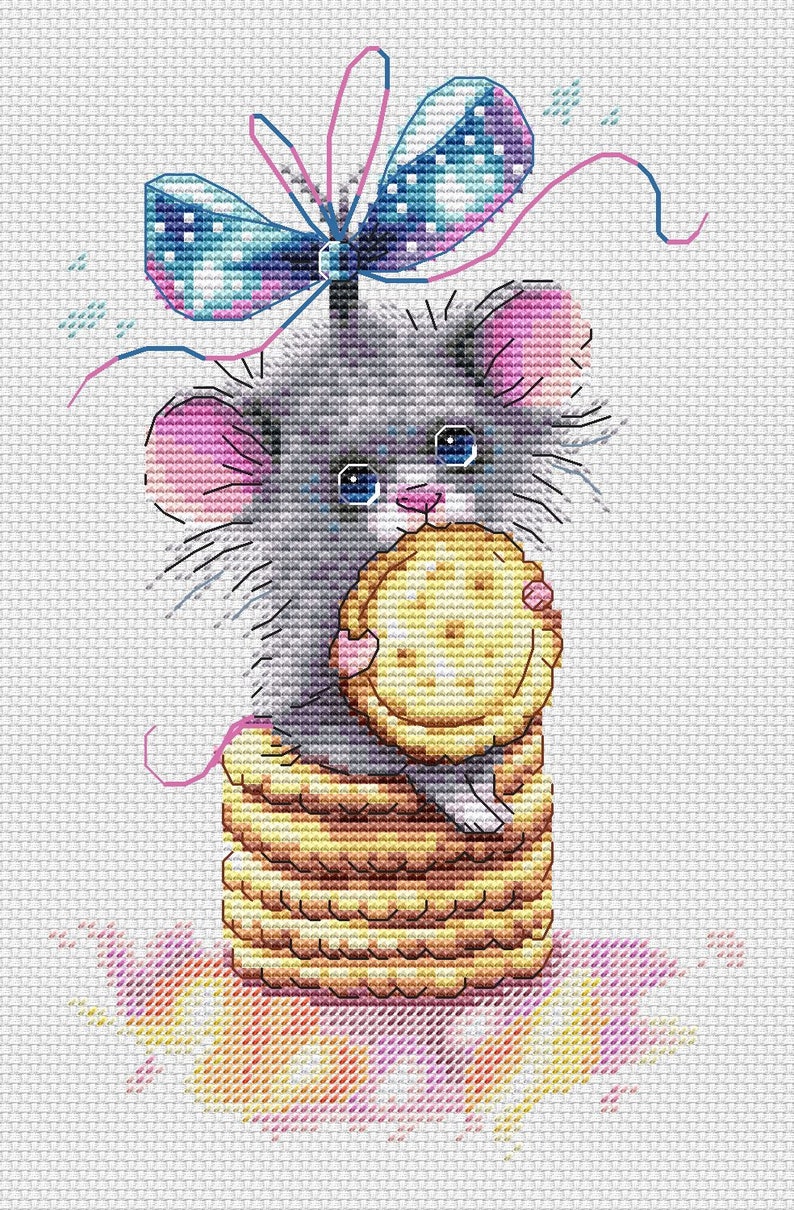 Mouse With Cookies Cross Stitch Mouse Embroidery Cross Stitch - Etsy