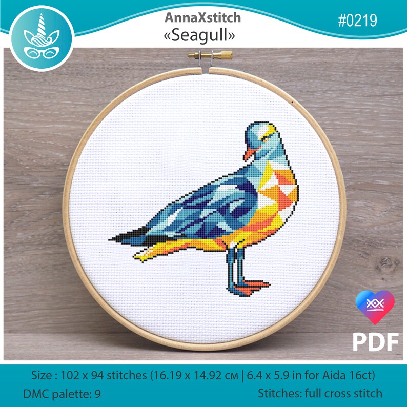 Ocean Bird Seagull Cross Stitch Pattern Pdf. Sea Geometric - Etsy