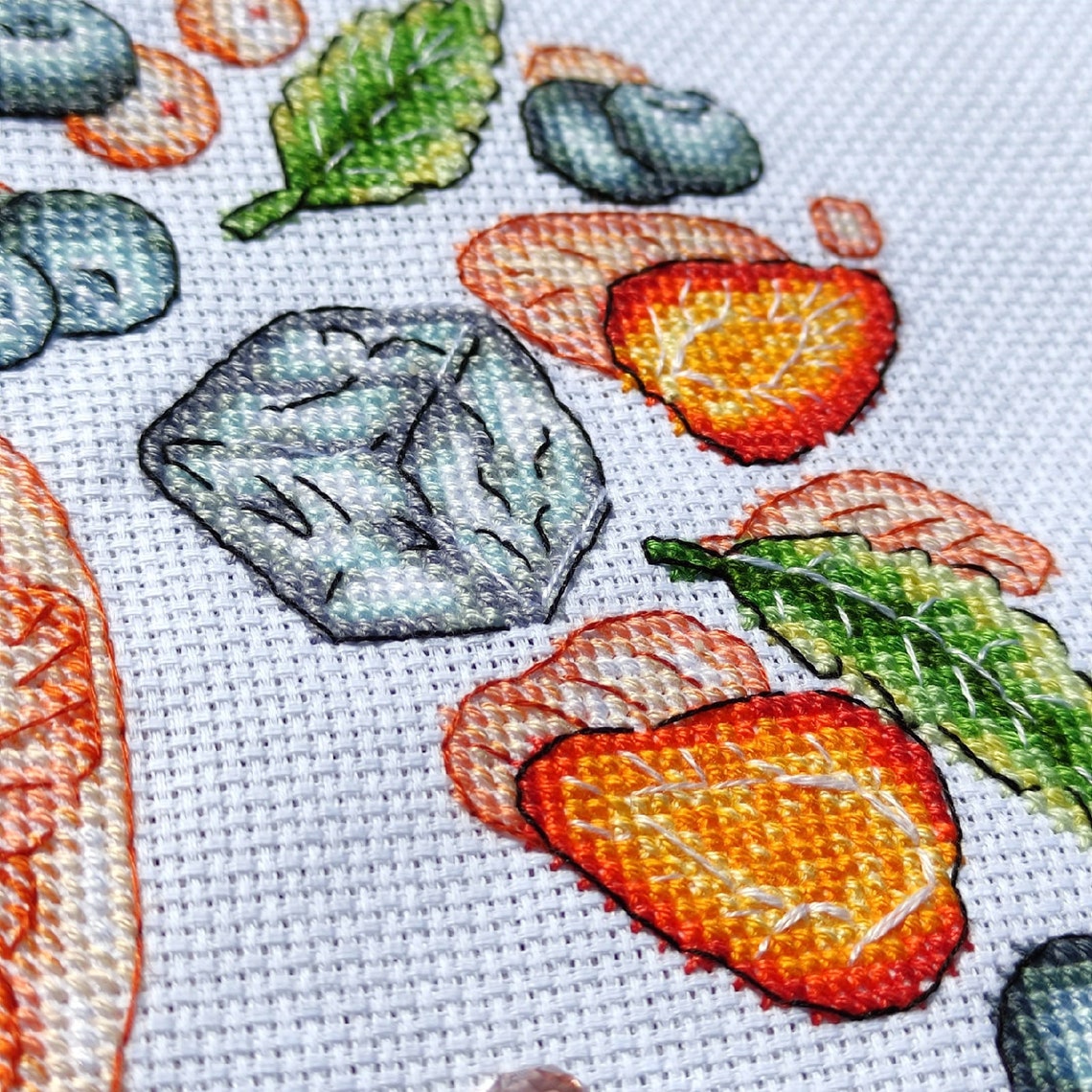 Cross Stitch Festive Cocktail Kitchen Berry Embroidery - Etsy