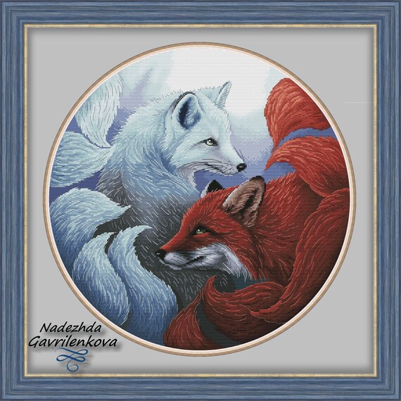 Kitsune. Ice and Flame. Cross Stitch Pattern. Cross Stitch - Etsy