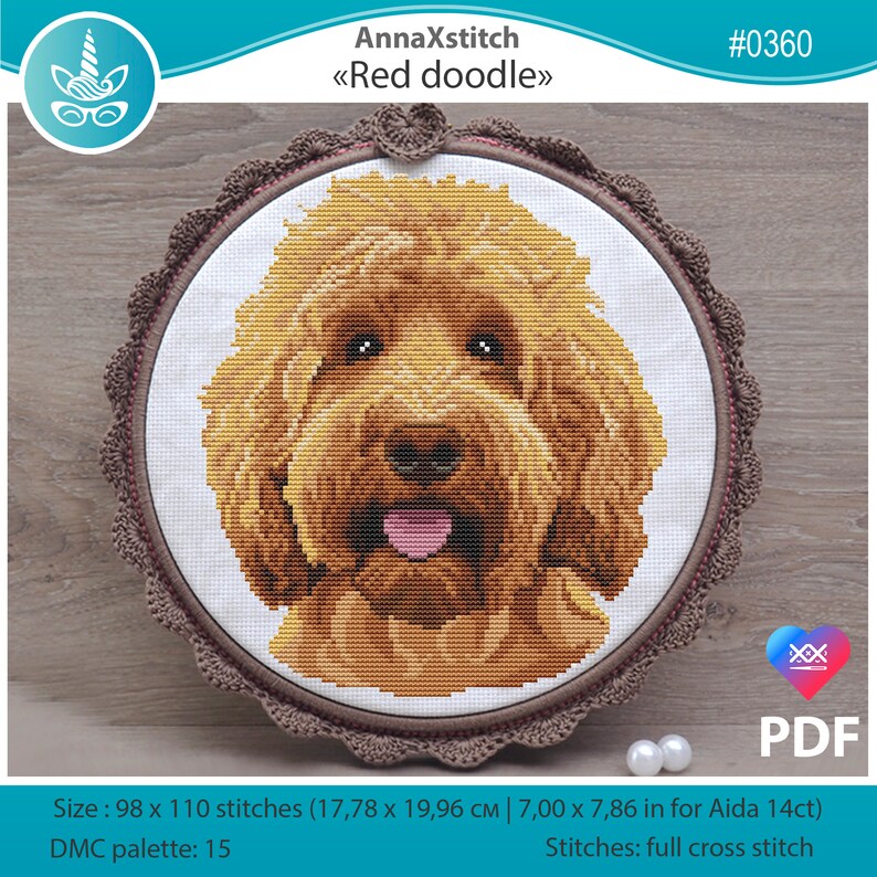 Red Goldendoodle Dog Counted Cross Stitch Pattern Pdf. Modern - Etsy