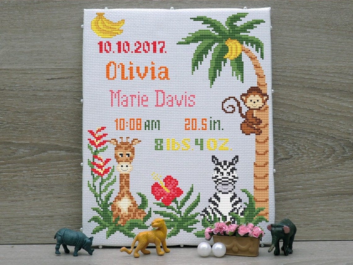 Baby Birth Announcement Cross Stitch Pattern Pdf. Woodland | Etsy