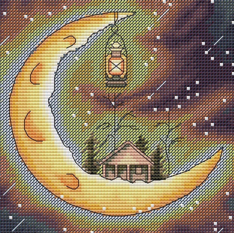 Cross Stitch Spring Moon Embroidery Spring Embroidery Moon - Etsy