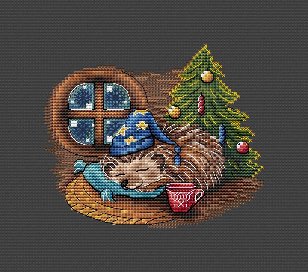 Sleeping Cute Winter Hedgehog Cross Stitch Pattern Pdf. Winter Dream ...