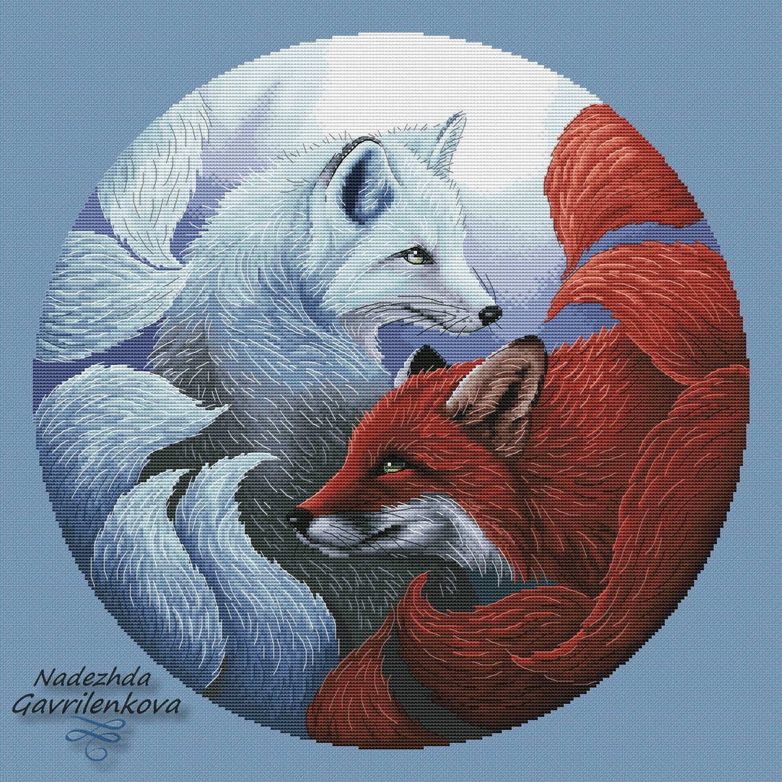 Kitsune. Ice and Flame. Cross Stitch Pattern. Cross Stitch - Etsy