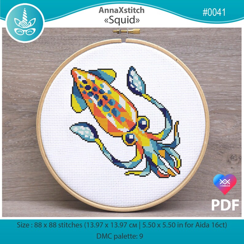 Ocean Animal Squid Cross Stitch Patterns Pdf. Under Sea - Etsy