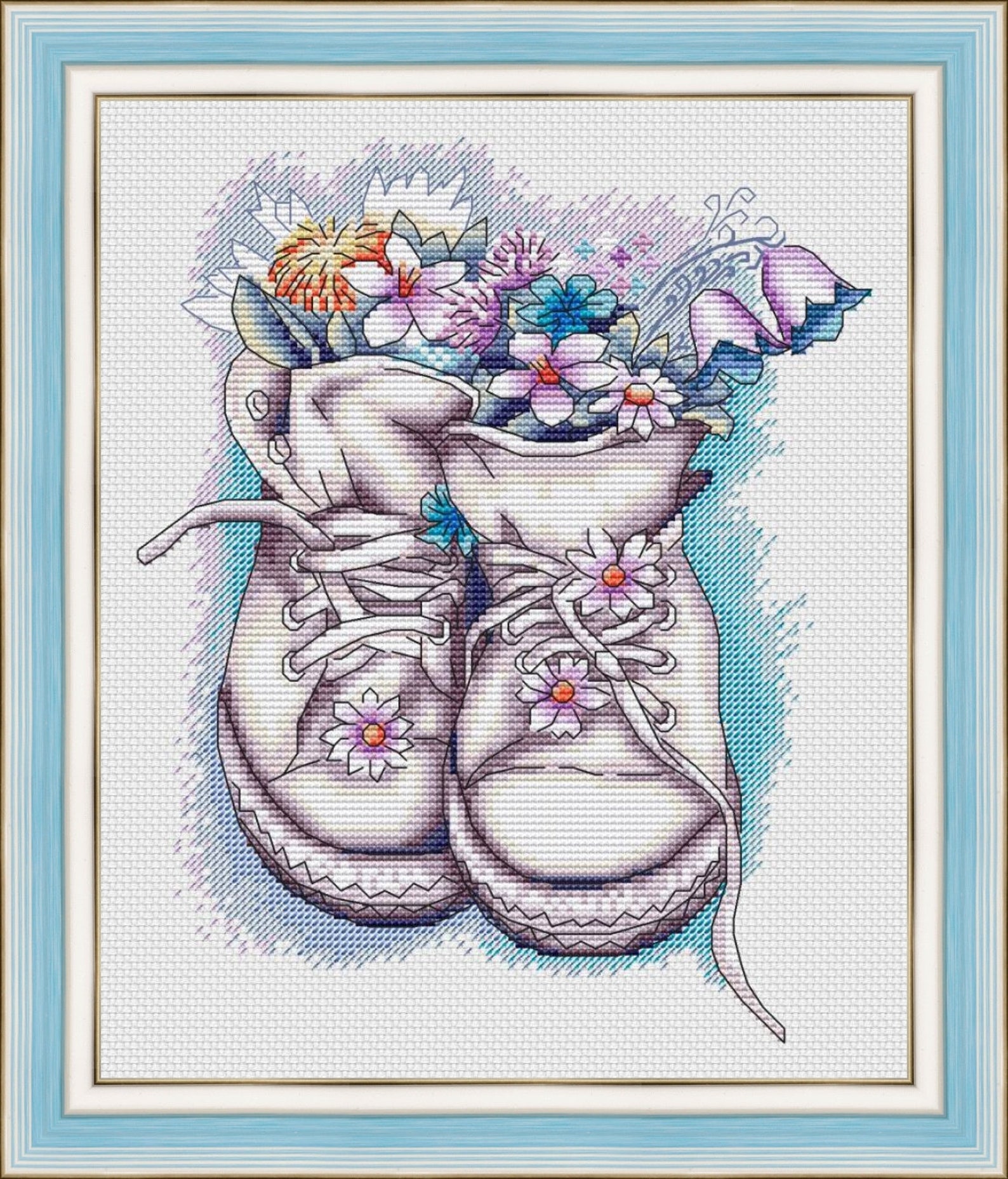 Sneakers Cross Stitch Flowers Cross Stitch Spring Shoes Cross - Etsy