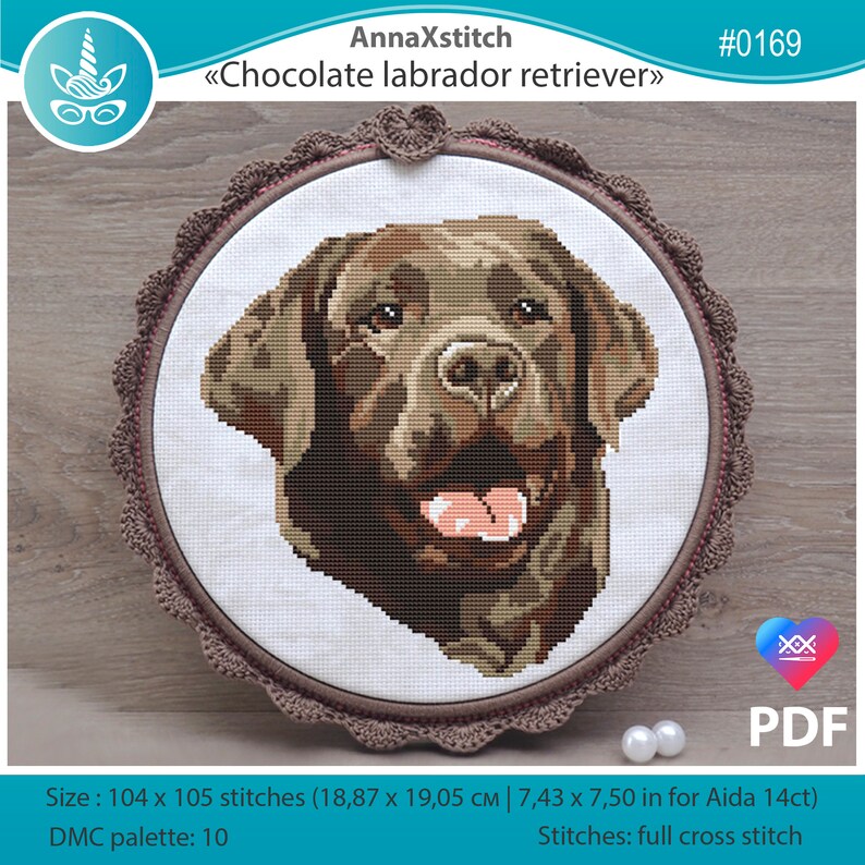 Chocolate Labrador Dog Counted Cross Stitch Pattern Pdf. - Etsy
