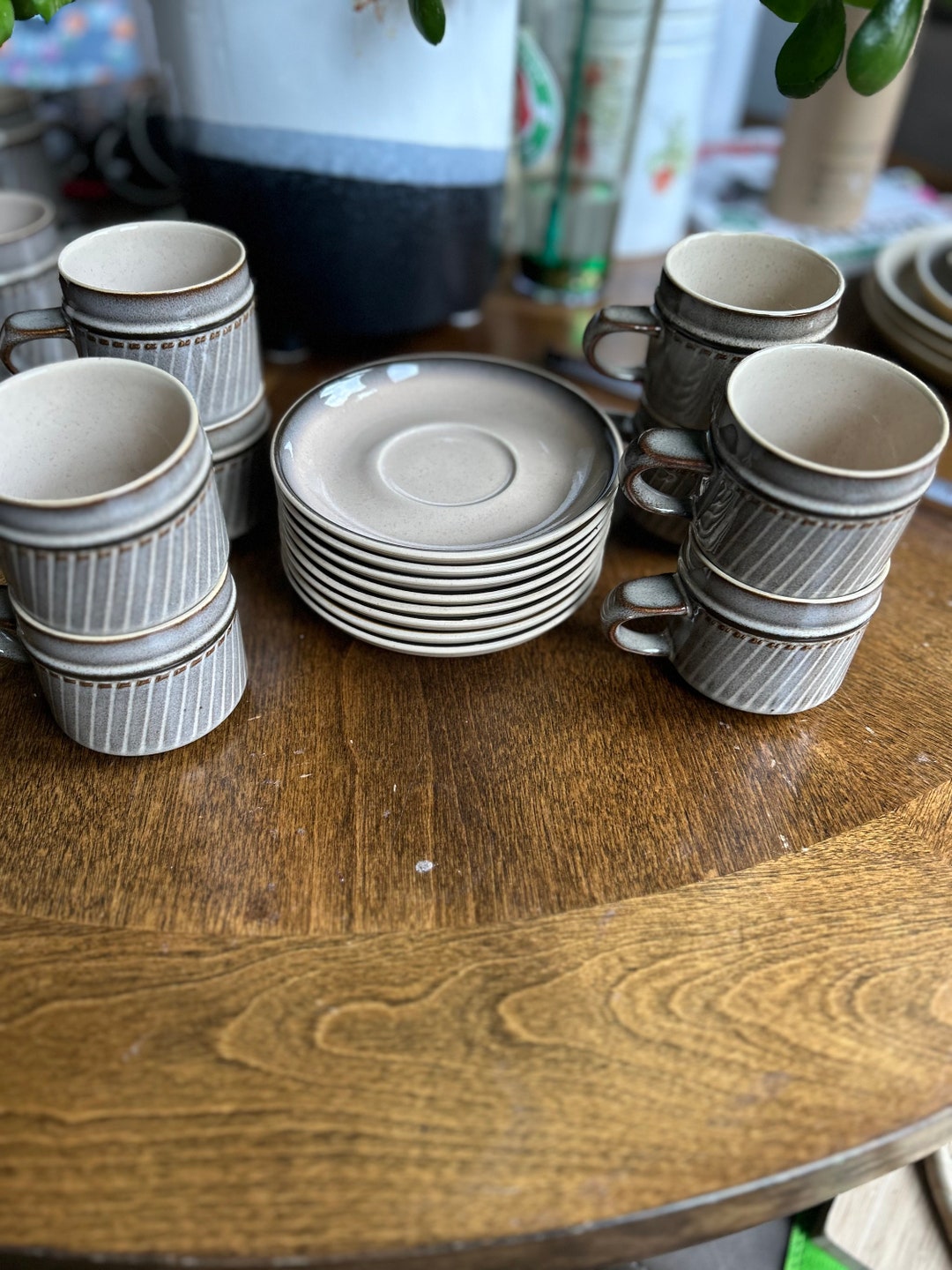 Denby Pottery Set of 8 Sonnet Pattern Coffee Cups and Saucers England ...