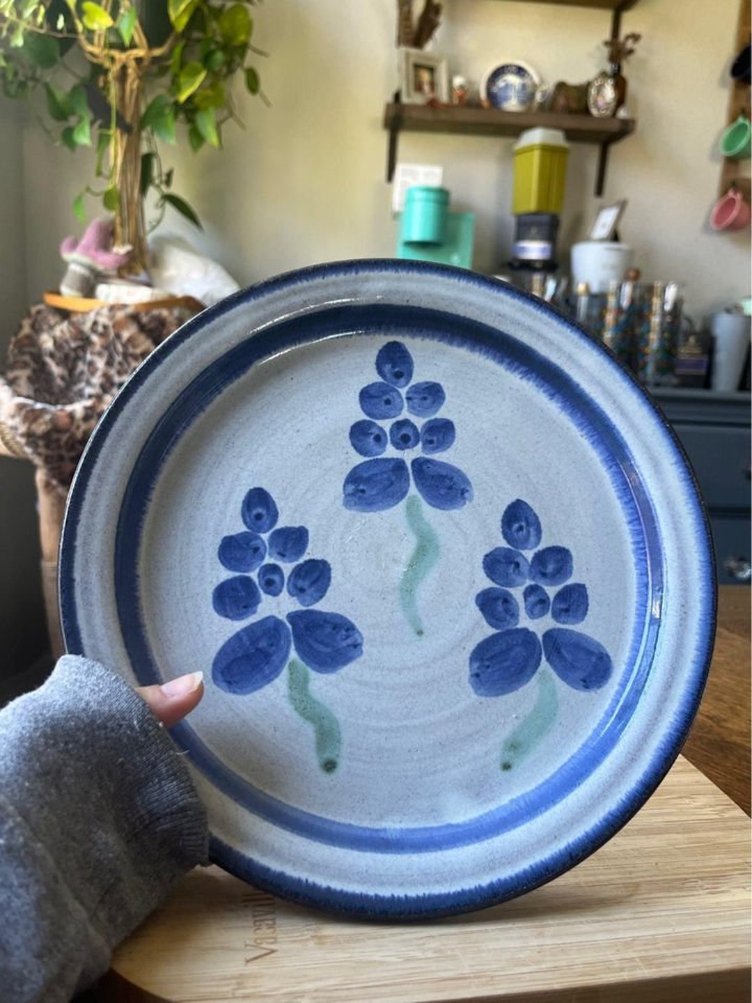Vintage Hand Made Pottery Plate Stoneware Bluebonnets Blue - Etsy