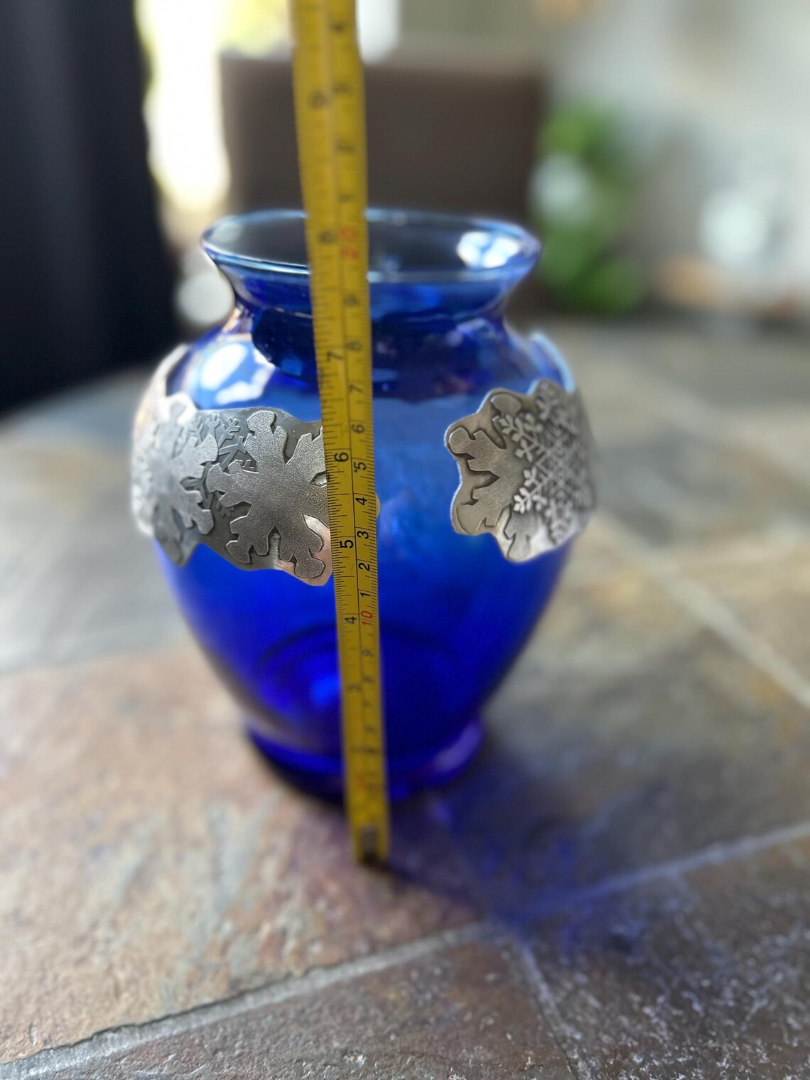 Cobalt Blue Glass Vase With Silver Toned Snowflakes - Etsy