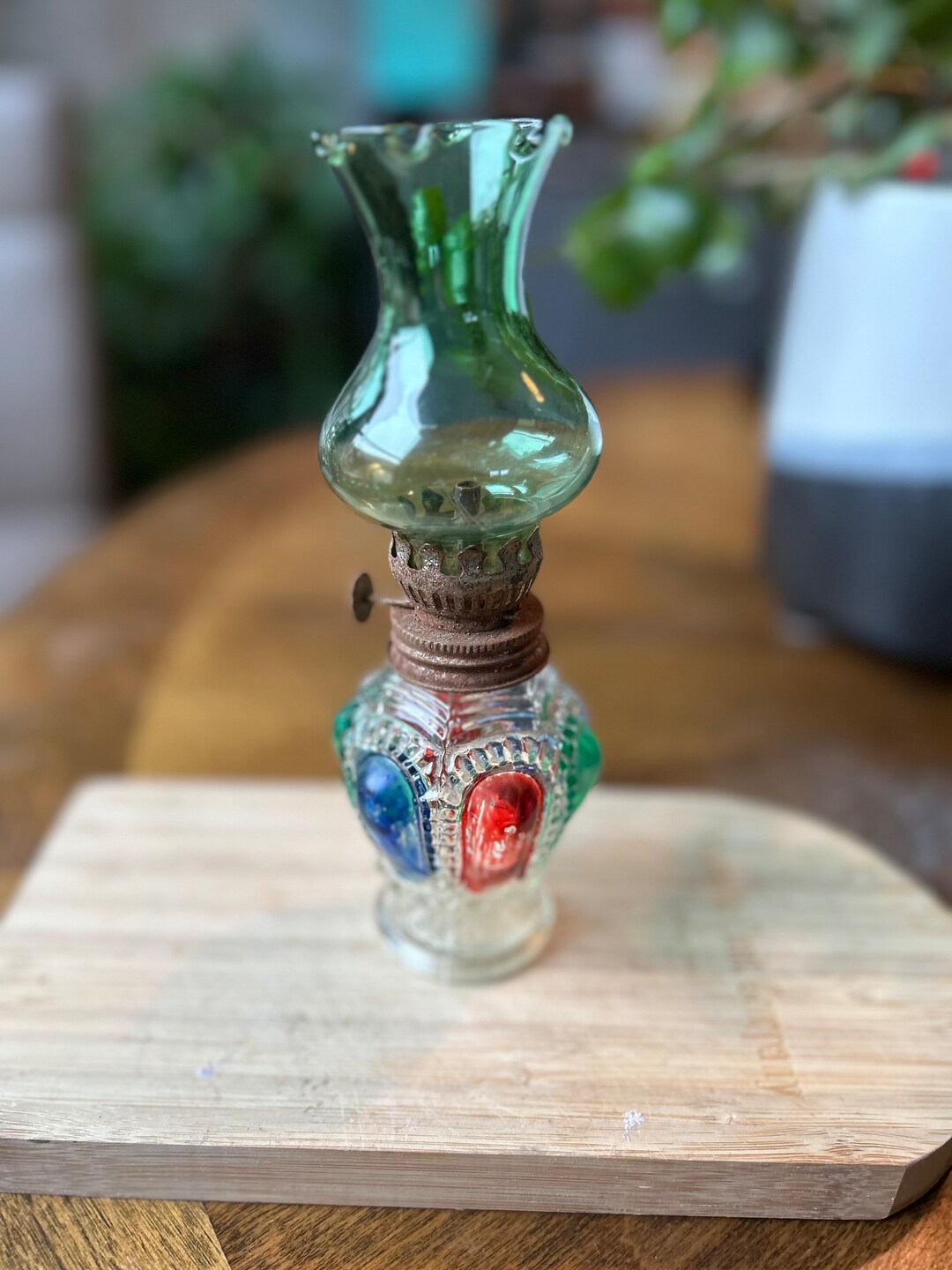 Vintage Mini Oil Lamp Multi Colored Glass - Etsy