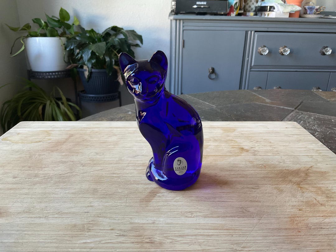 Vintage Fenton Cobalt Blue Cat Figurine - Etsy