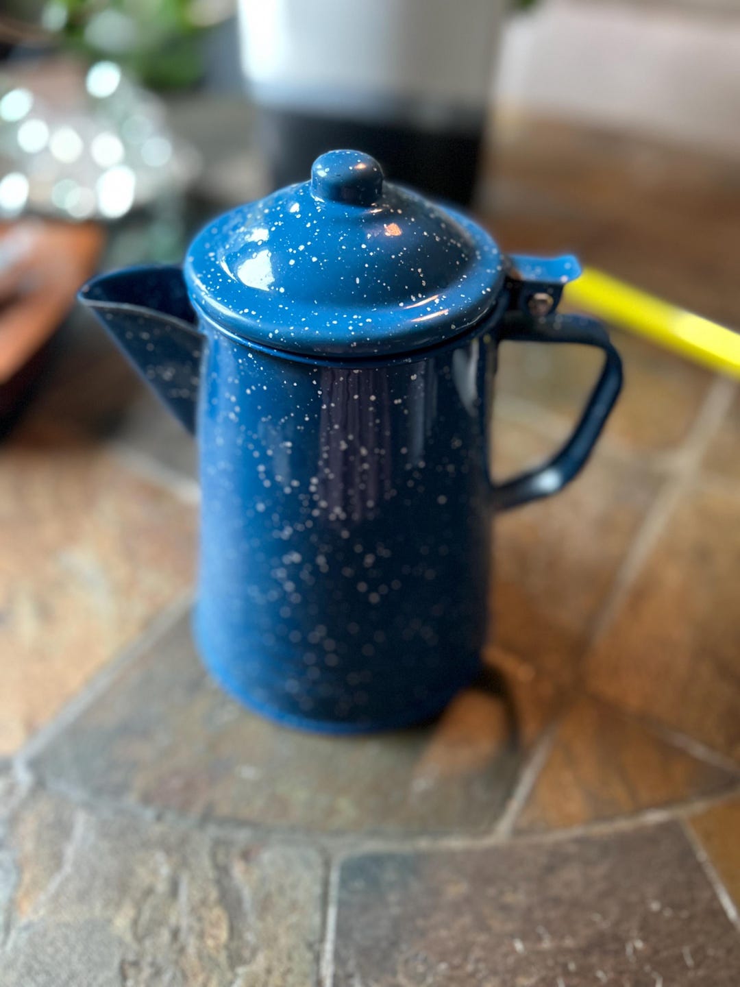 Vintage Blue Speckled Enamel Kettle Camping - Etsy