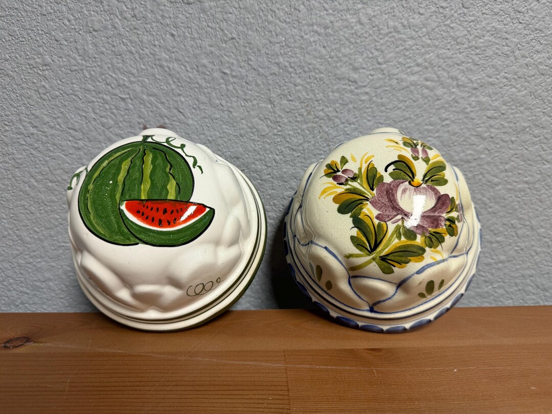 Vintage Set of 2 Ceramic Jello Molds Wall Decor Watermelon Flowers - Etsy