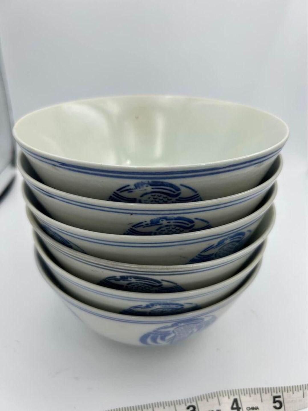 Vintage Blue and White Rice Bowls Set of 6 China Phoenix - Etsy