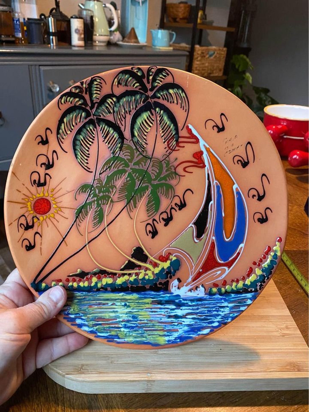 Vintage Decorative Plate Hand Painted Sail Boat Wall Hanging - Etsy