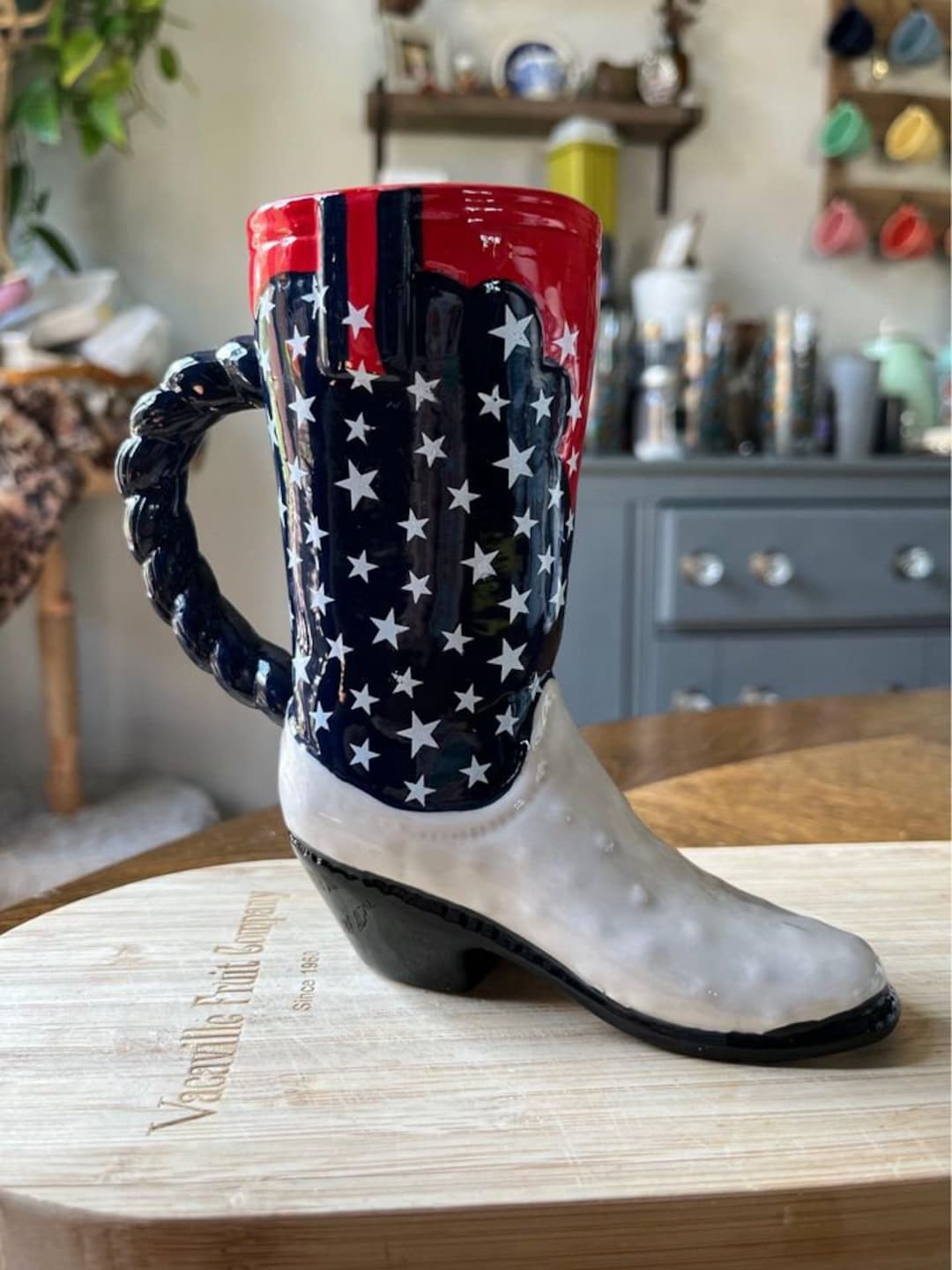 Vintage Cowboy Boot Mug Stars Americana - Etsy