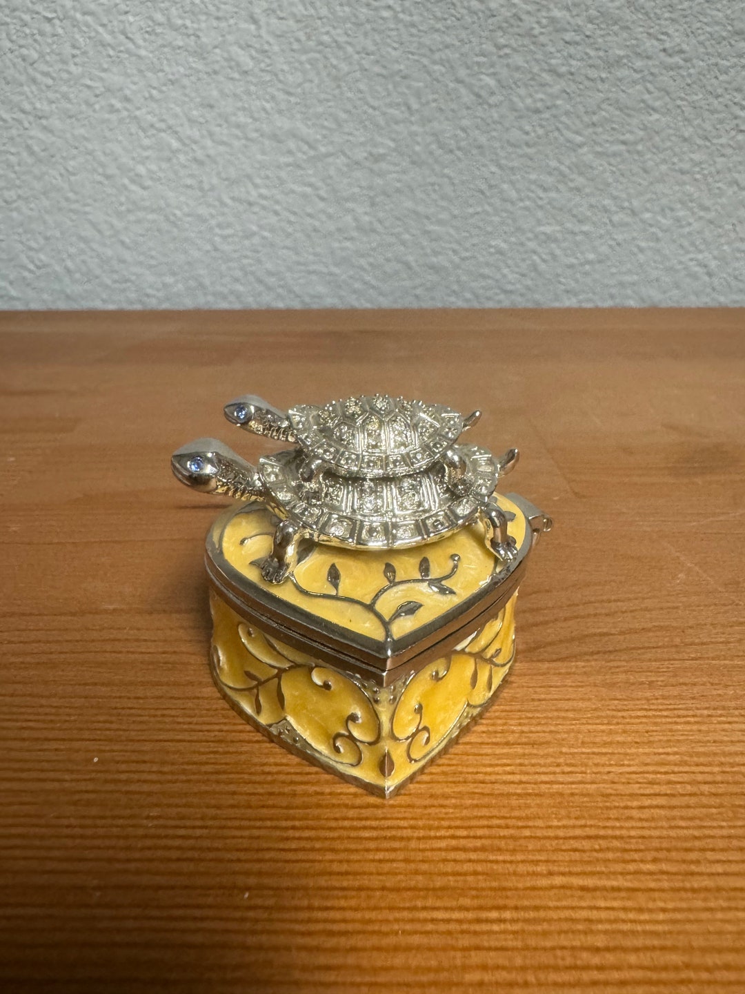 Vintage Trinket Box With Two Turtles Rhinestones Enameled - Etsy