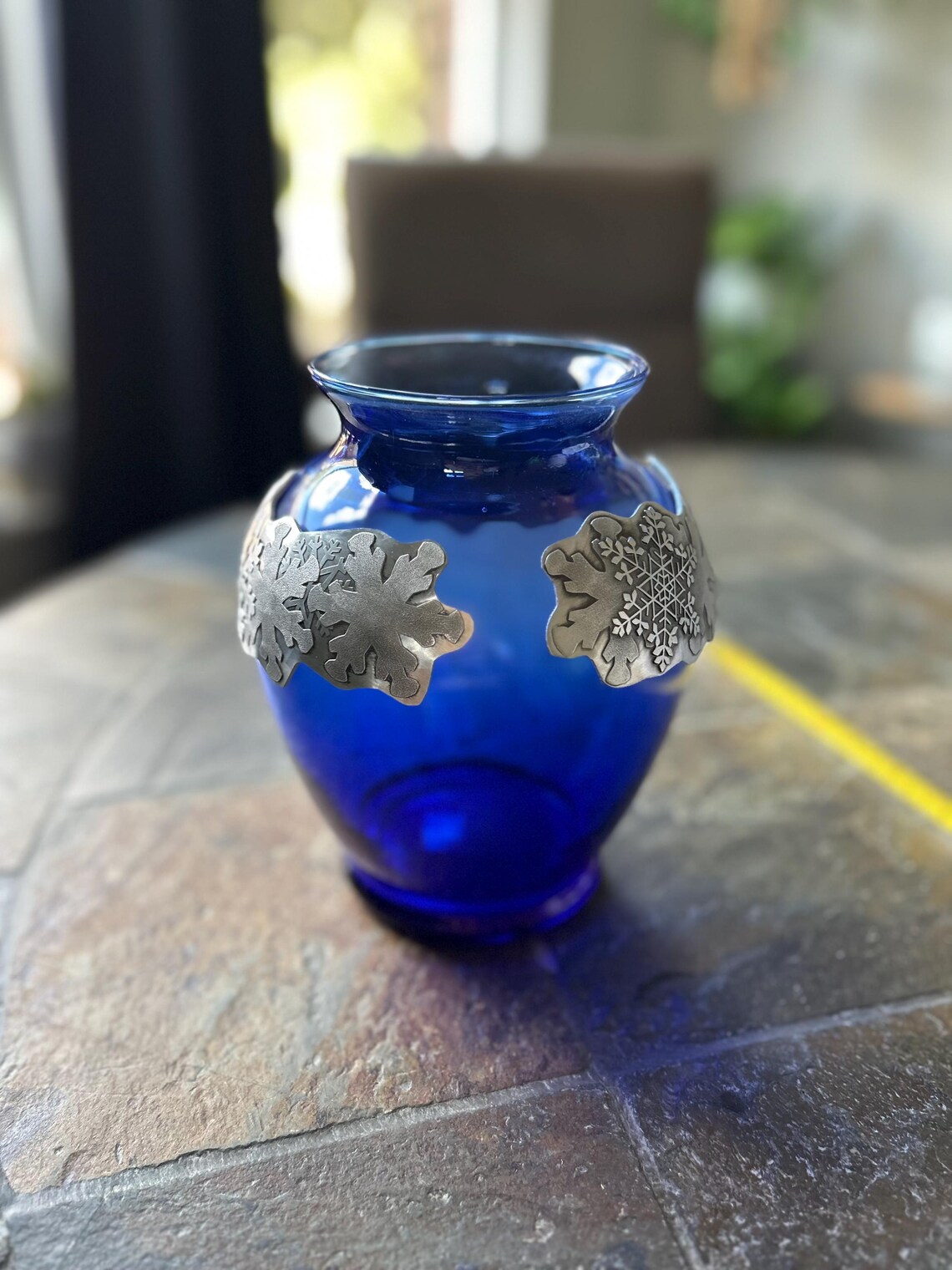 Cobalt Blue Glass Vase With Silver Toned Snowflakes - Etsy