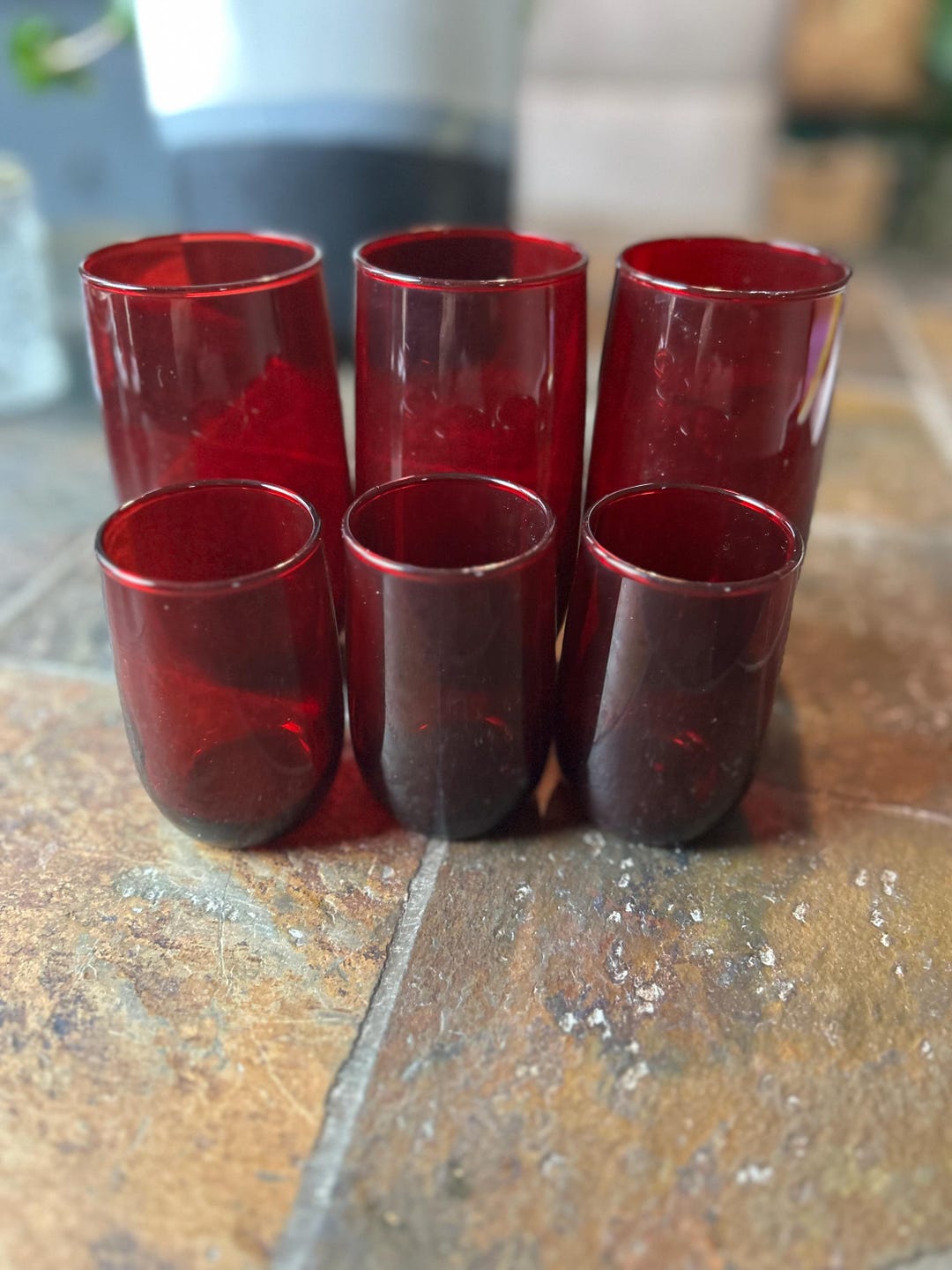 Vintage Ruby Red Set of 6 Glasses Juice Cups - Etsy