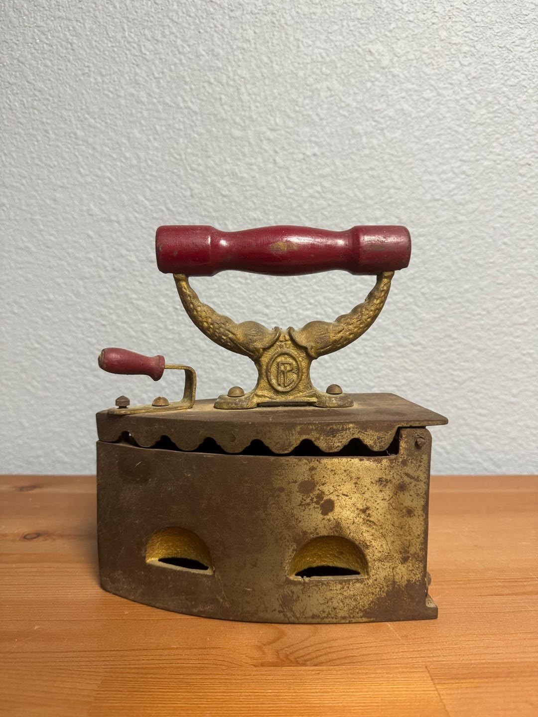 Antique Heavy Coal Iron Red Handle Brass - Etsy
