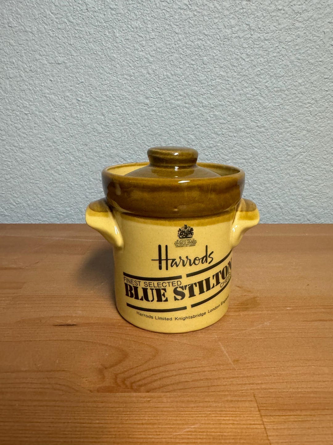 Vintage Harrods Blue Stilton Cheese Brown Stoneware Kitchen Crock ...
