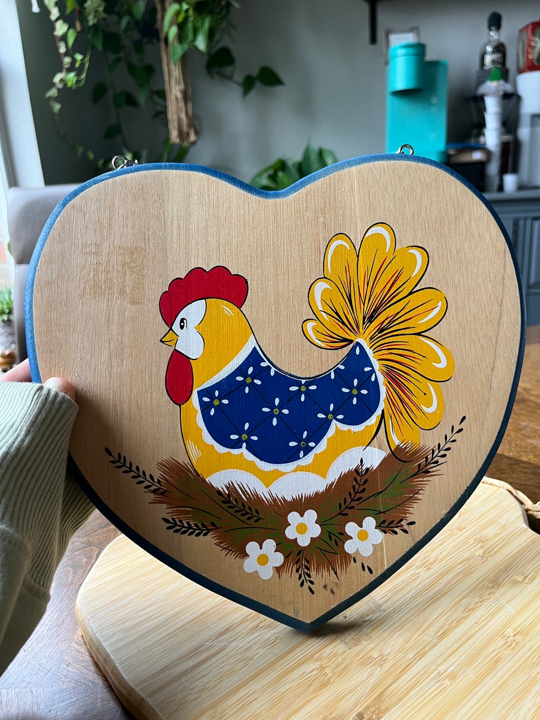 Vintage Wooden Hand Painted Sign Hen Flowers Wall Art - Etsy