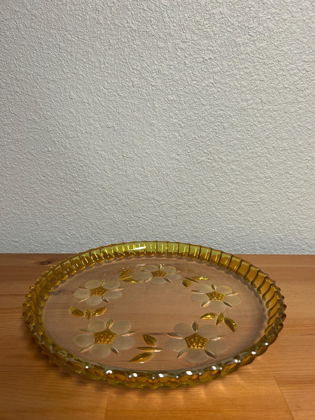 Vintage Yellow Heavy Glass Platter Glass Plate Server Flowers - Etsy