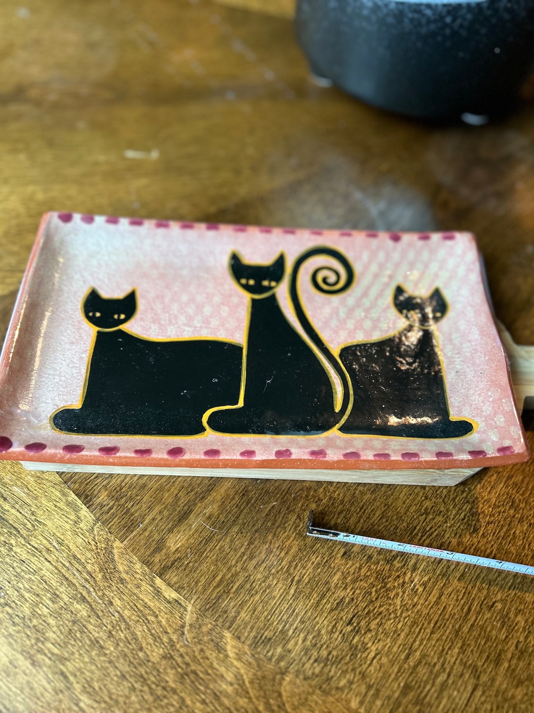 Vintage Black Cat Pottery Tray Hand Painted Artist - Etsy