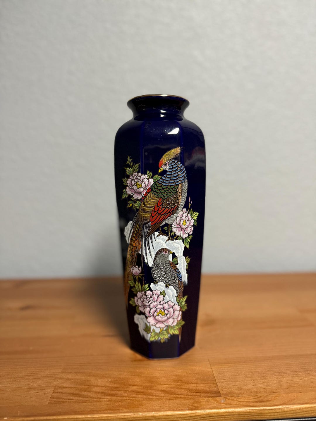 Hand Painted Japanese Porcelain Vase: Blue Pheasant Bird Decor - Etsy