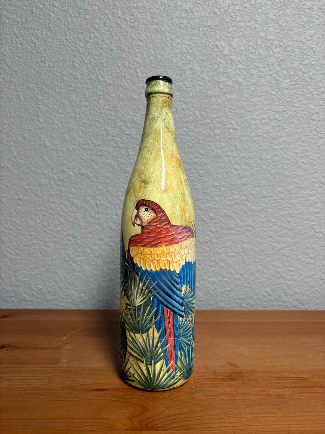 Vintage Hand Painted Parrot Glass Bottle - Etsy