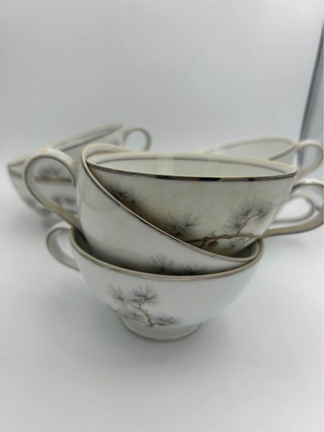 Vintage White and Grey Tea Cups Japan Set of 6 - Etsy