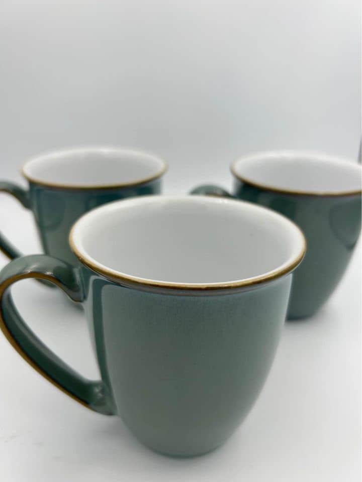 Vintage Green Denby Regency Pattern Coffee Mugs Set of 3 Pottery ...