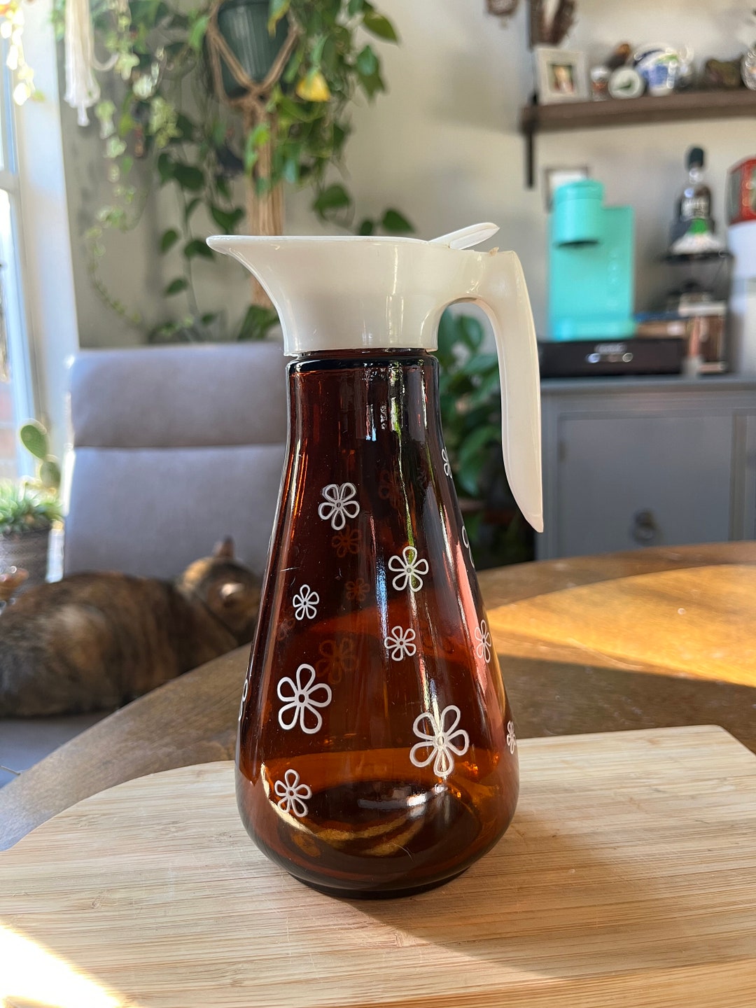 Vintage Anchor Hocking Thatcher Amber Glass Daisy Syrup Dispenser - Etsy