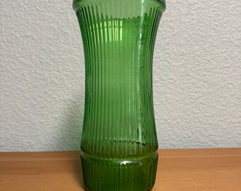 Vintage Green Ribbed Hoosier Glass Vase 8.5 - Etsy