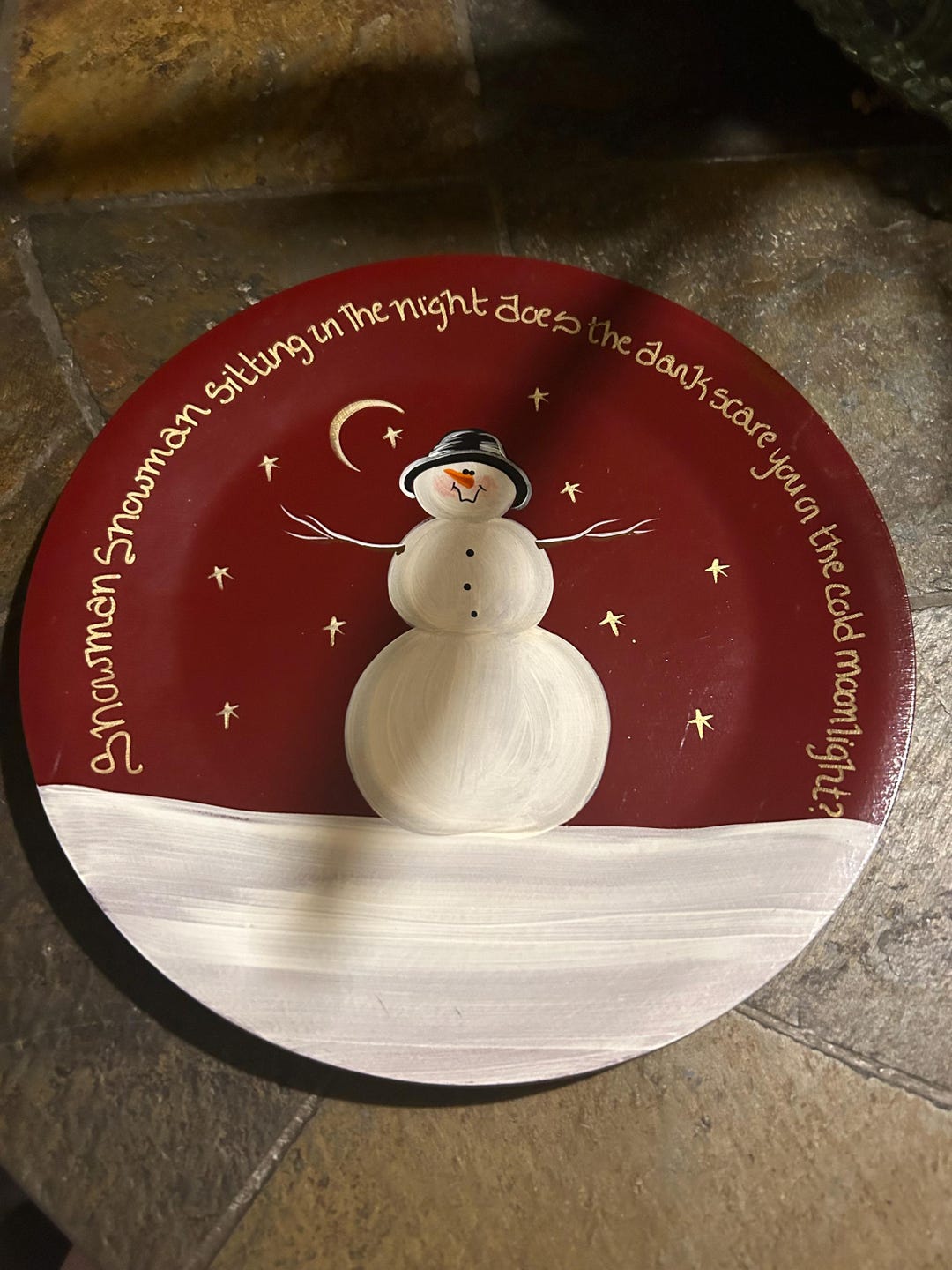 Vintage Wooden Hand Painted Snowman Wall Decor Plate Christmas - Etsy