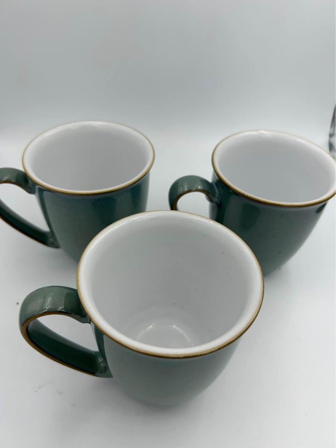 Vintage Green Denby Regency Pattern Coffee Mugs Set of 3 Pottery ...