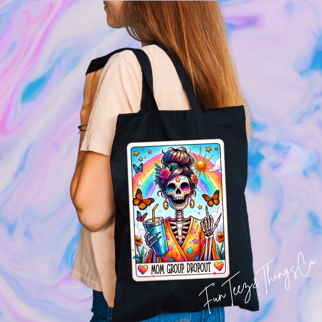 Mom Group Dropout Tarot Card Reusable Tote Bags Funny Sarcasm Grocery ...