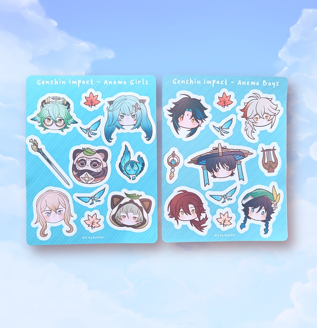 Stickers Sheet Genshin Impact Anemo Boys & Girls, Faruzan, Jean ...