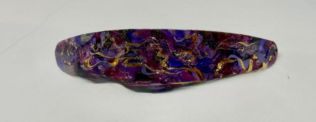 Hand Painted Wearable Art Barrette Purples and Gold One of a Kind - Etsy