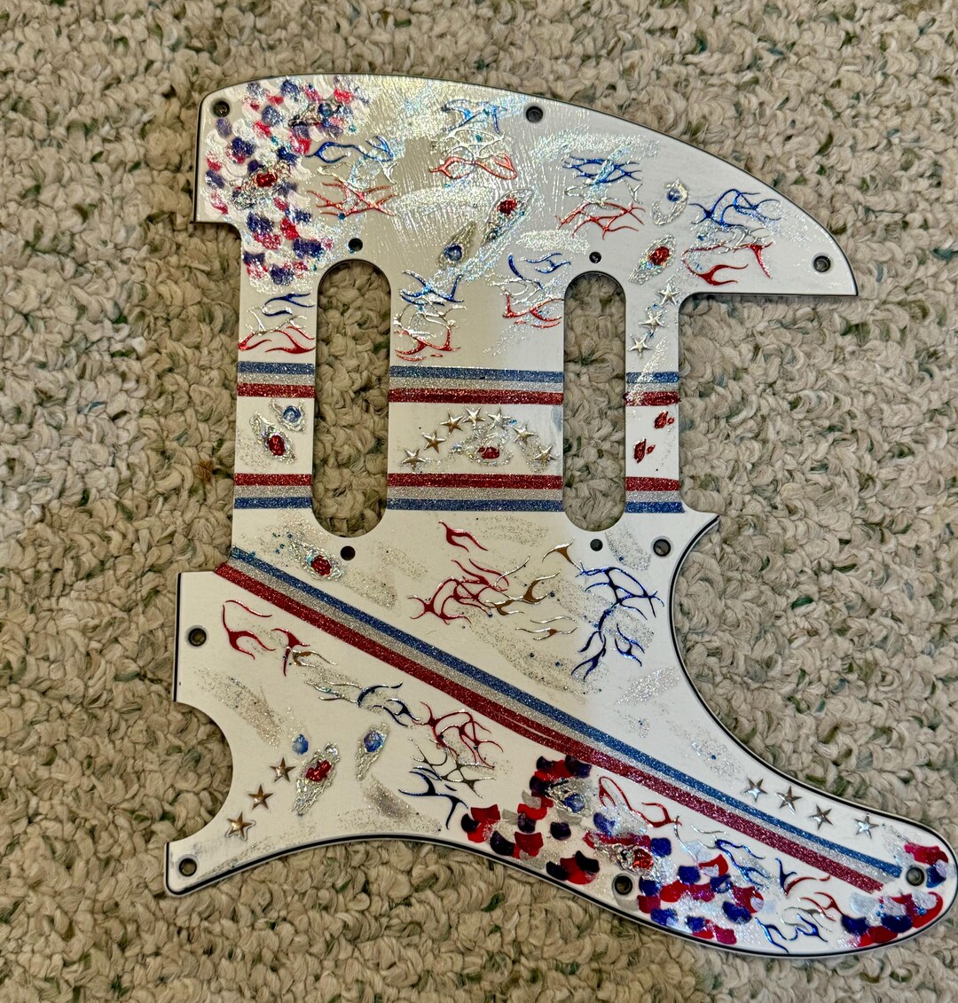 Hand Painted Patriotic Red, White and Blue Custom Pick Guard for Fender ...
