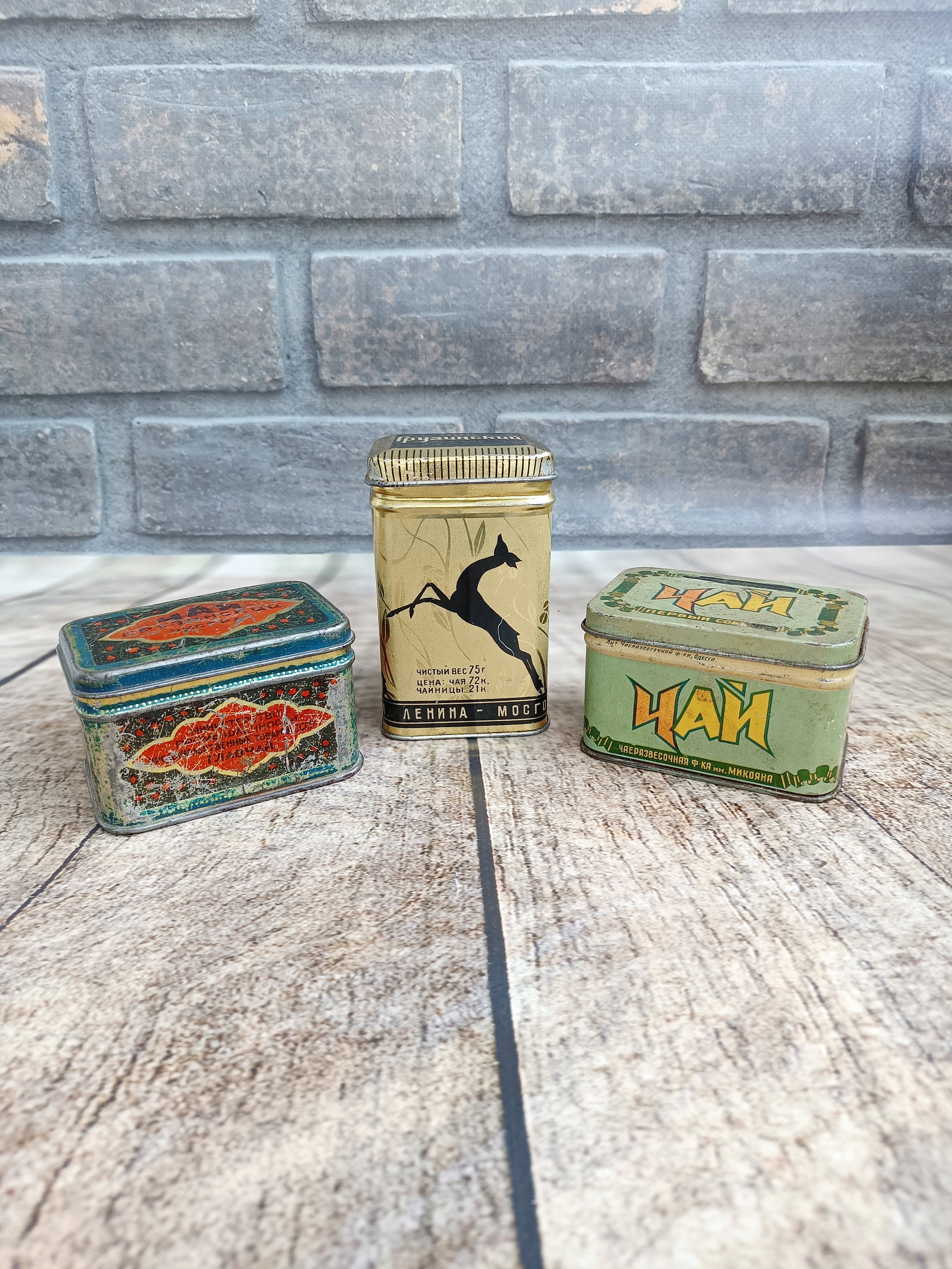 Old Rare Soviet Metal Canister Antique Tea Tin Box Kitchen Storage ...