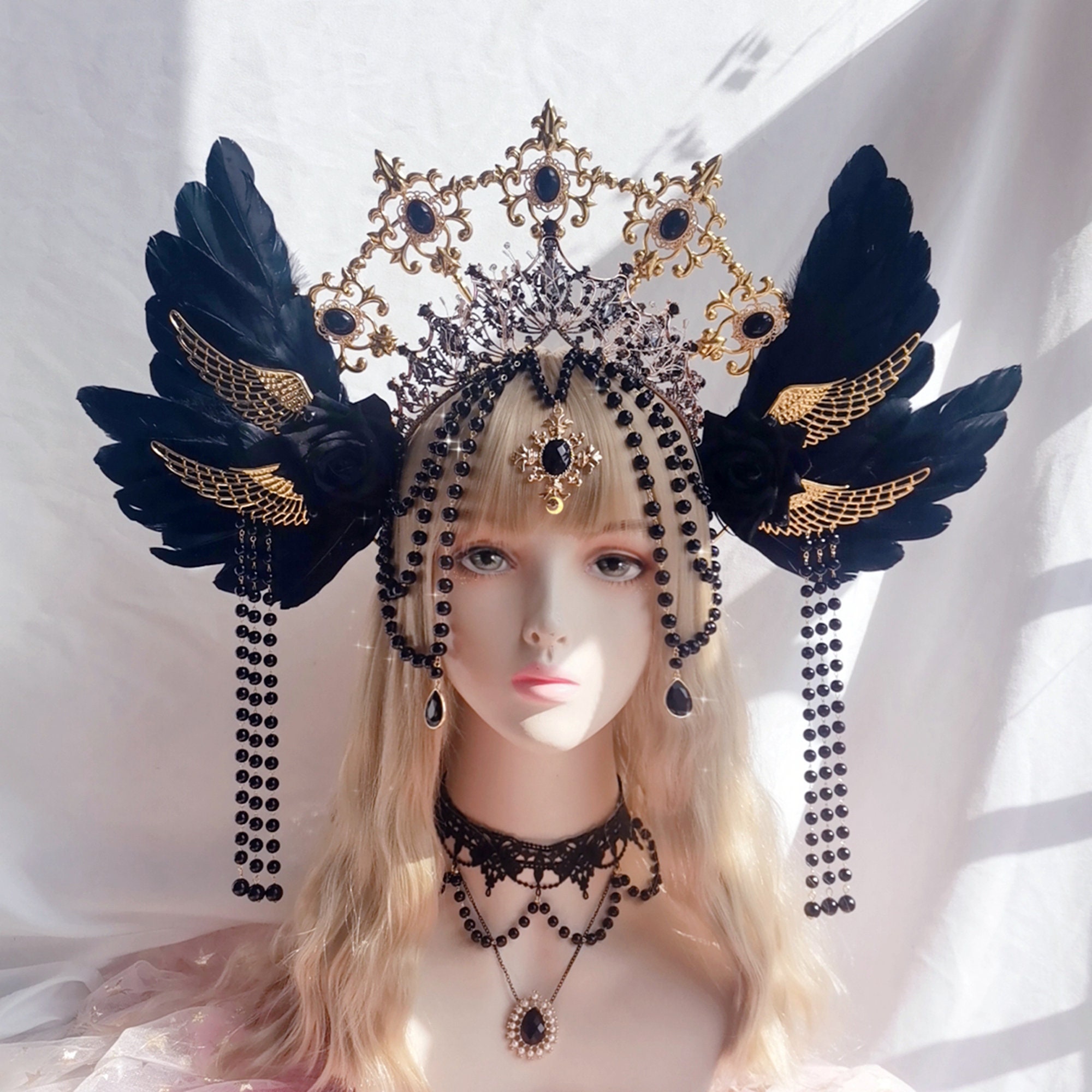 Feather Crown Headband, Lolita Hairband, Halo Crown,sunburst Crown ...