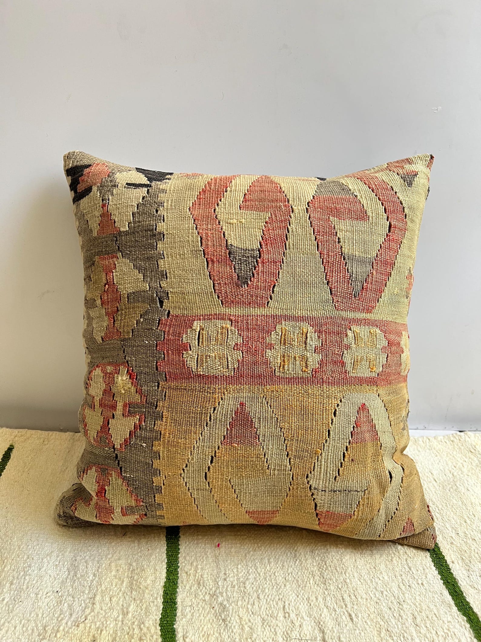 Big Size Vintage Turkish Kilim Cushion Cover / Soft Pastel Colour/ Sofa ...