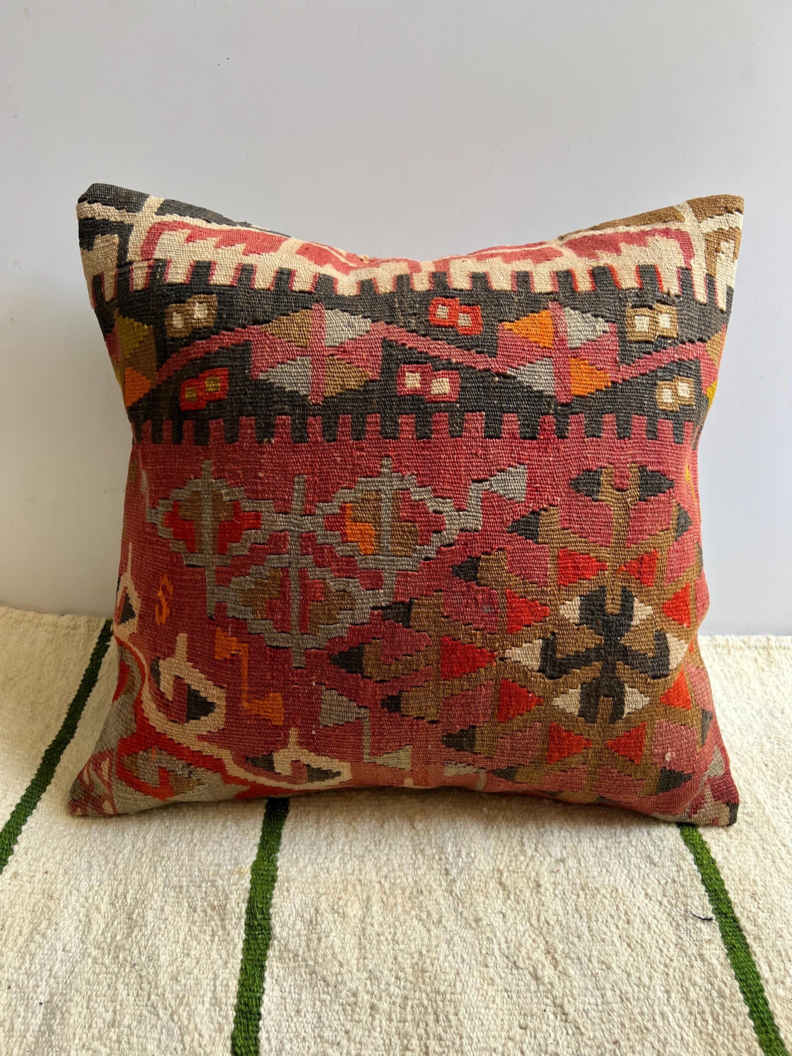 Big Size Vintage Turkish Kilim Cushion Cover / Soft Pastel Colour/ Sofa ...