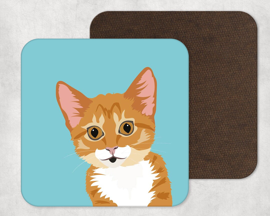 Illustrated Art, Artwork, Coaster, Cat Print, Ginger Cat, Kitten, Home ...