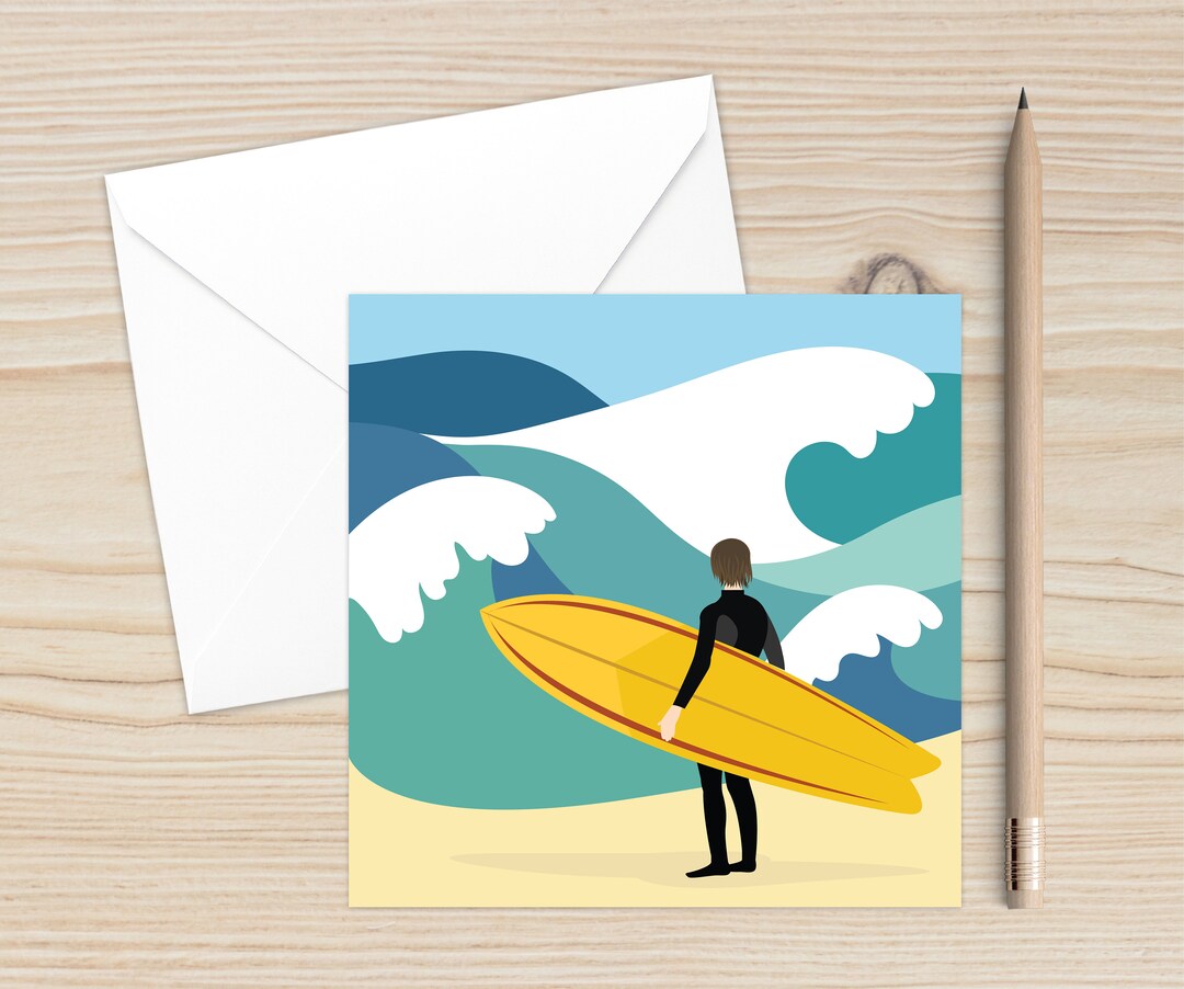 Big Swell Surfer Card: Coastal Seaside Art, Blank Inside - Etsy