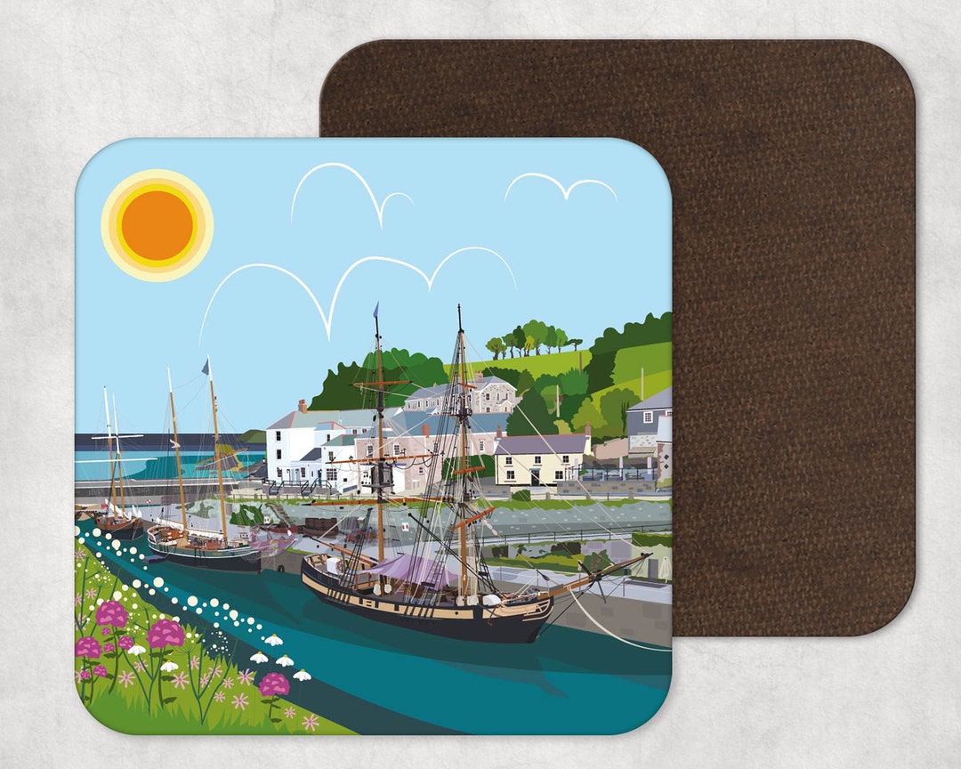 Illustrated Art, Artwork, Coaster, Coastal Print, Charlestown, Poldark ...