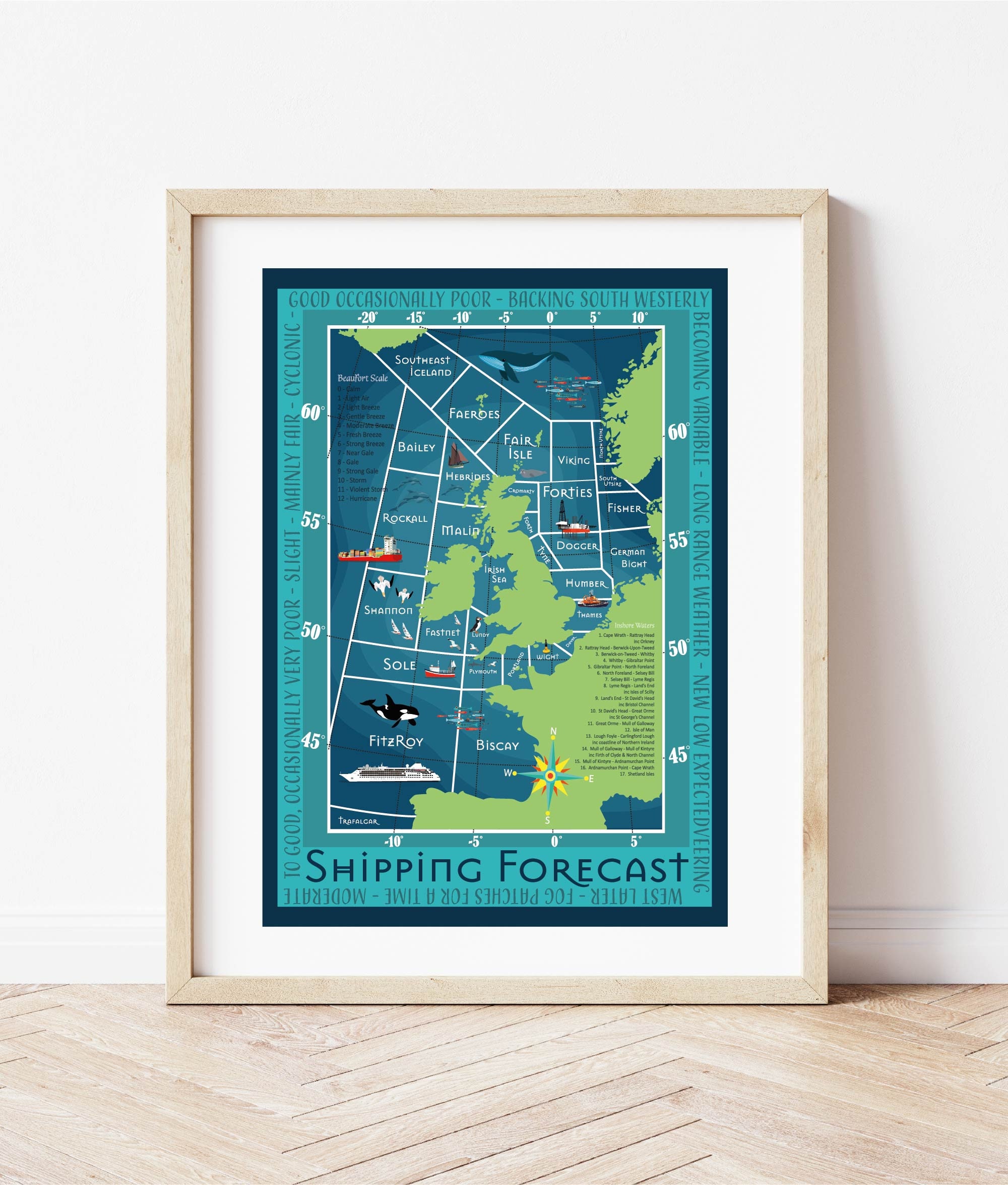 Shipping Forecast Art Print: Coastal Nautical Map Illustration - Etsy UK